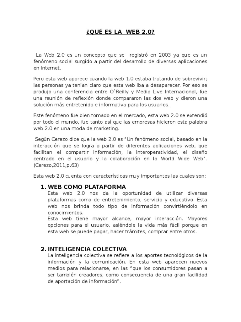 ¿Que Es La Web 2.0? Principales Características | PDF | web 2.0 | Blog