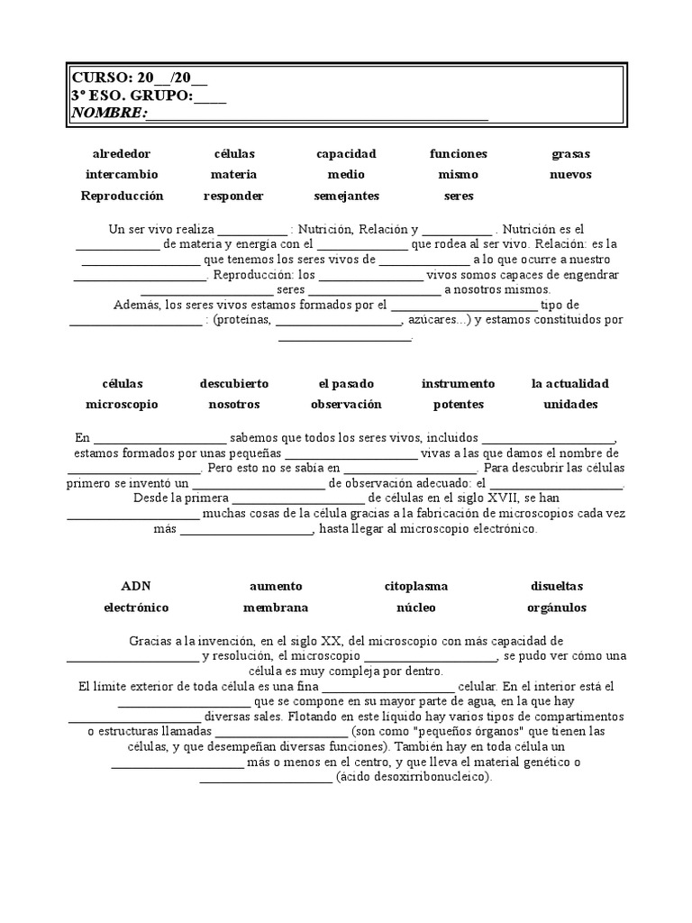 Hoja Trabajo Organizacion Cuerpo Humano 1 Dibujos Completa | PDF ...