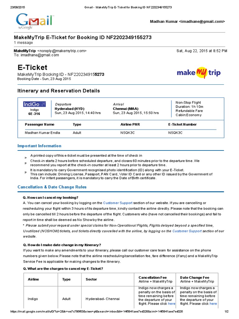 Gmail - MakeMyTrip E-Ticket For Booking ID NF2202349155273 | PDF ...