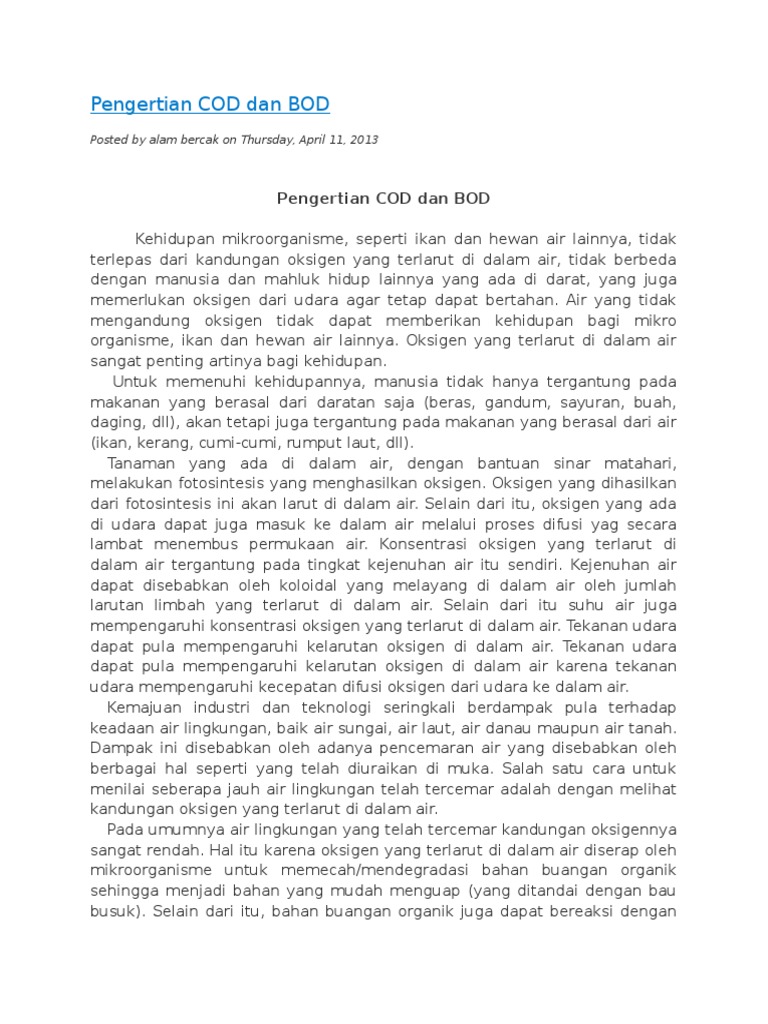 Pengertian COD Dan BOD | PDF