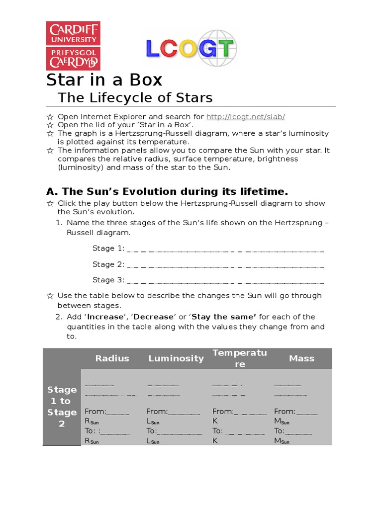 Gcse Worksheet | PDF | Stars | Astronomical Objects