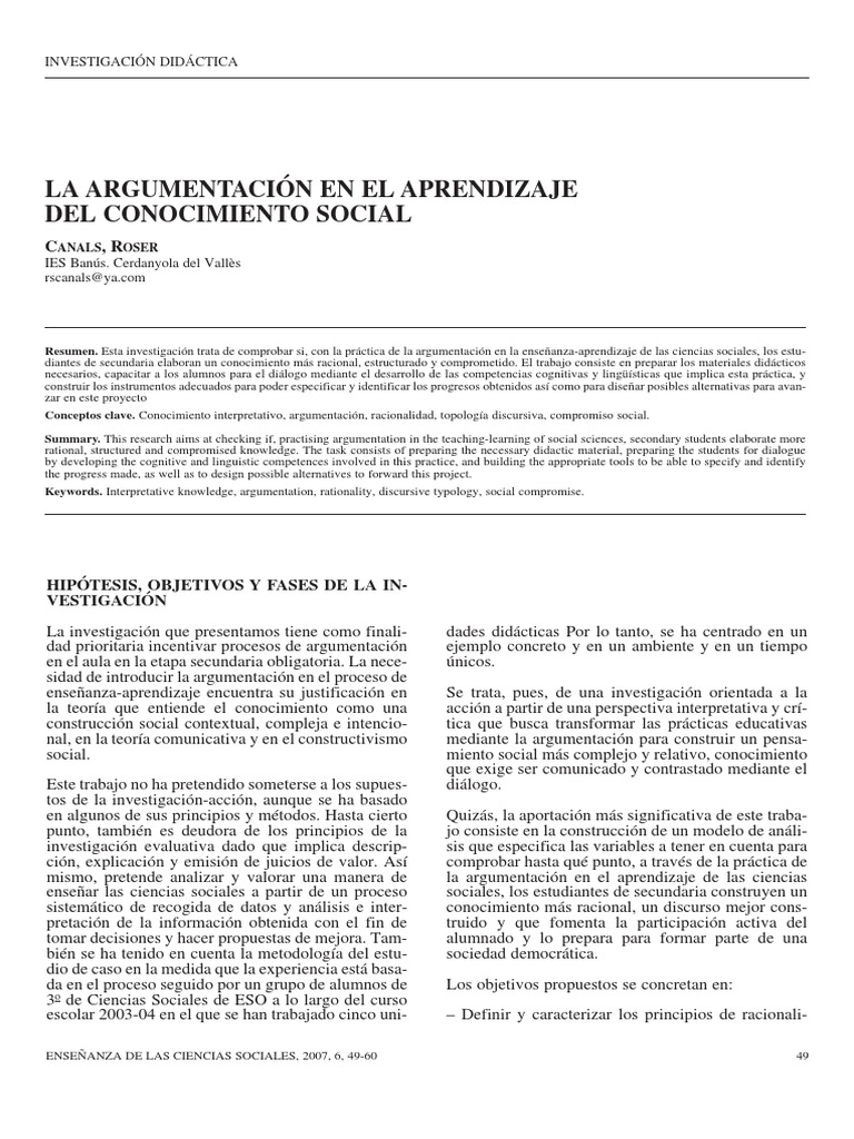 Argumentación en El Conocimiento Social | PDF | Lógica | Conocimiento