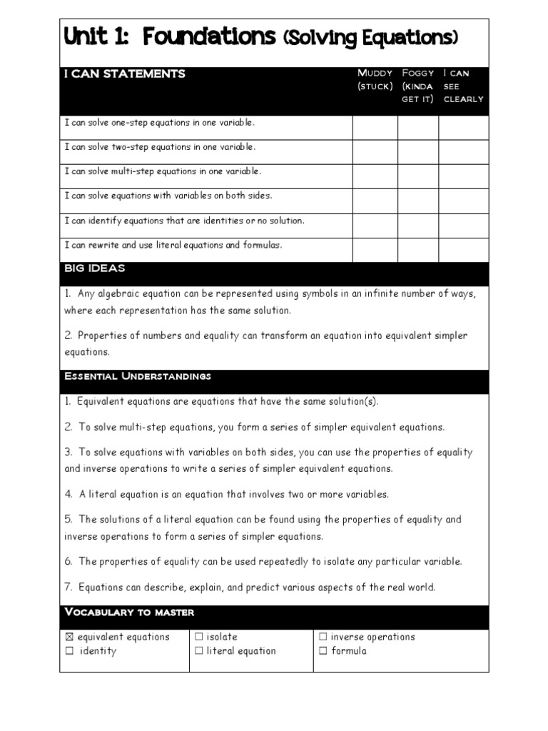 Unit 1 Foundations - Solving Equations | PDF | Teaching Methods & Materials