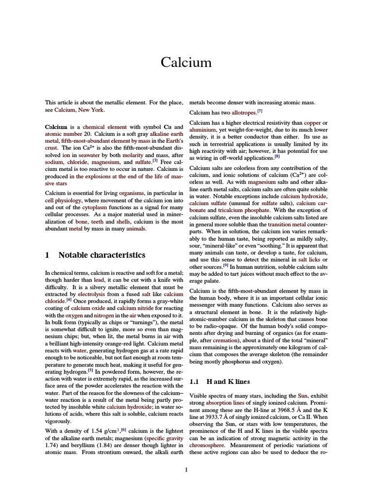 Calcium: 1 Notable Characteristics | PDF | Calcium | Salt (Chemistry)