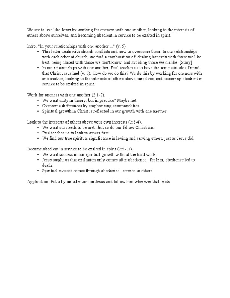 How to Have the Mind of Jesus (Philippians 2.1-11) Sermon Outline