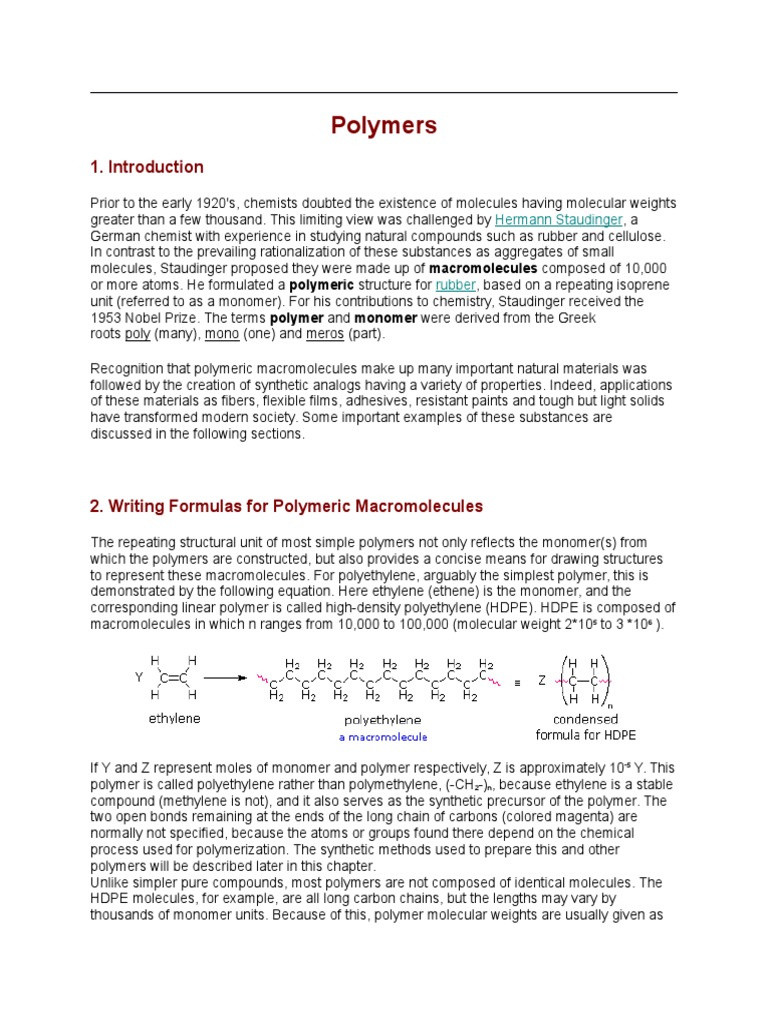 Polymers: Hermann Staudinger | PDF | Copolymer | Polymerization