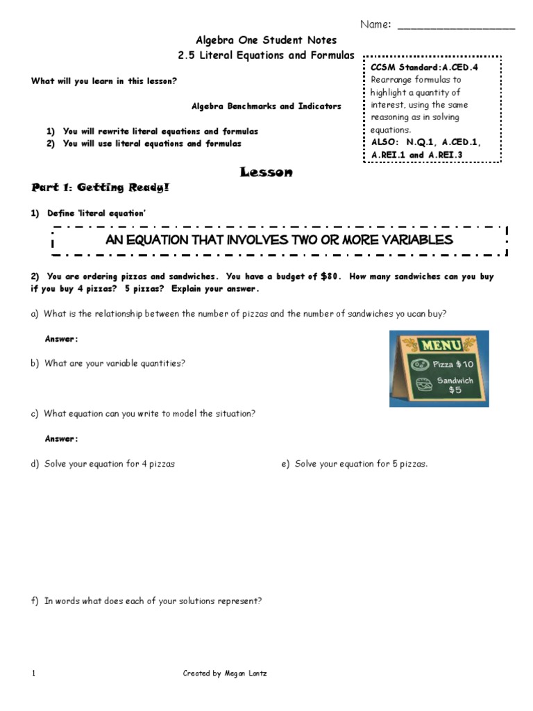 Understanding Literal Equations | PDF | Area | Equations