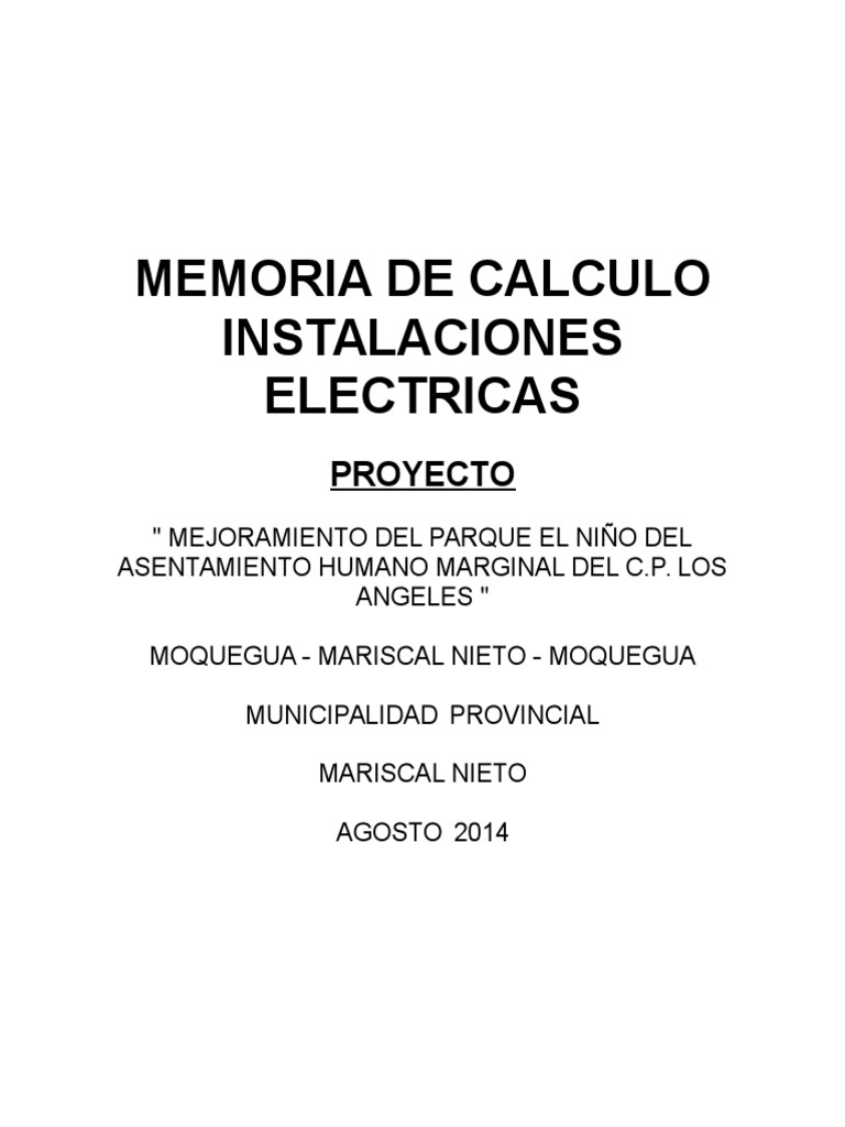 Memoria de Calculo Instalaciones Electricas | PDF | Corriente eléctrica | Cantidades fisicas