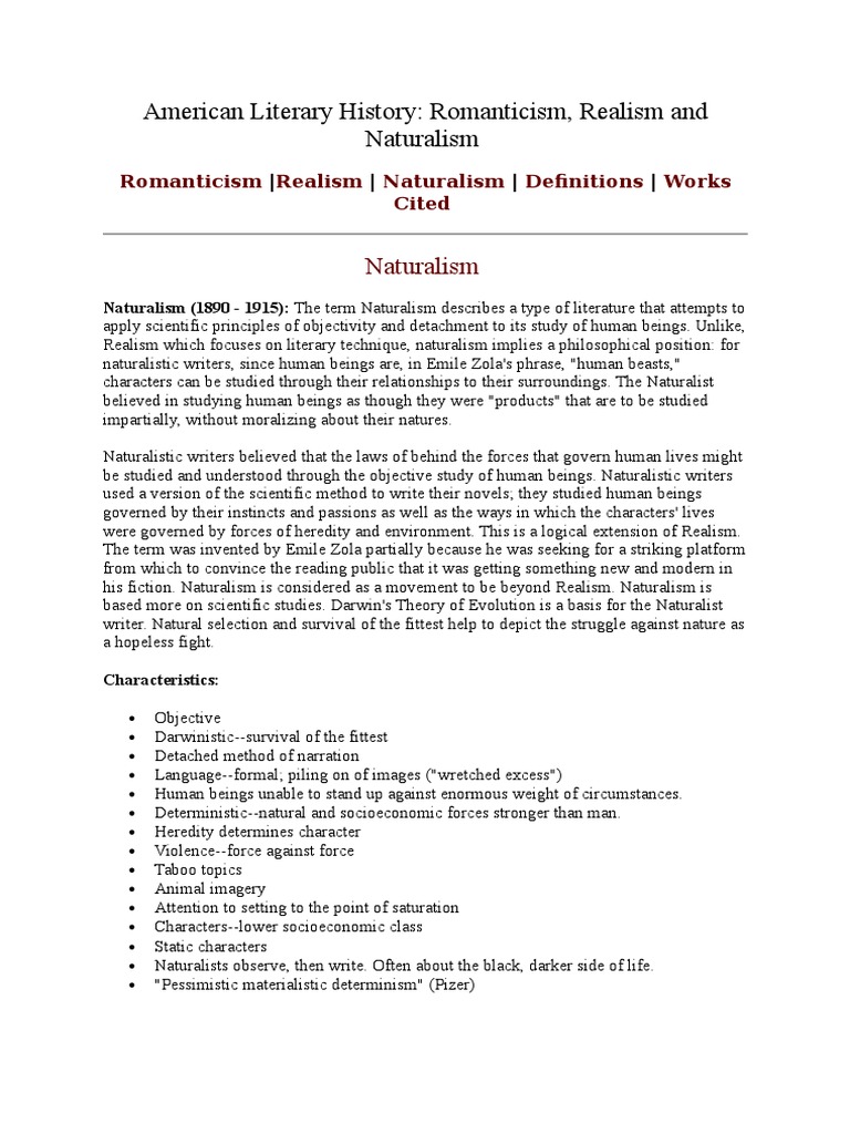 Naturalism On American Literature | PDF | Literary Realism | Realism (Arts)