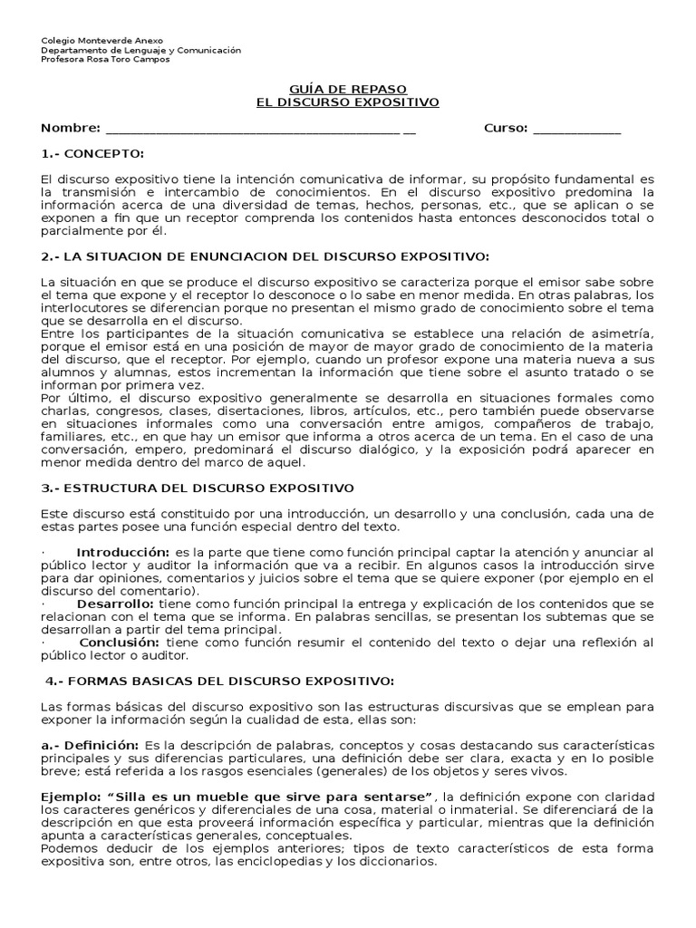 Guía Completa del Discurso Expositivo | PDF | Conversacion | Información