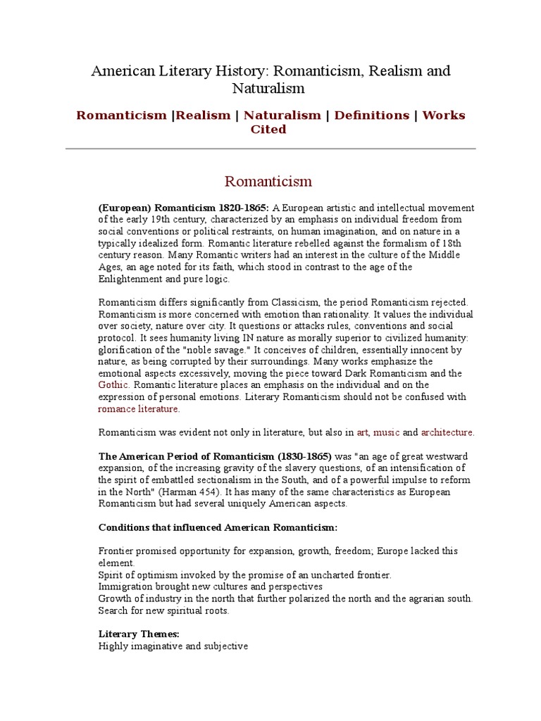 American Literary History: Romanticism, Realism and Naturalism ...