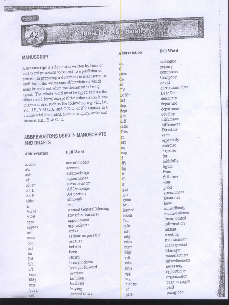 Manuscript Abbreviations & Signs Handout PDF | PDF