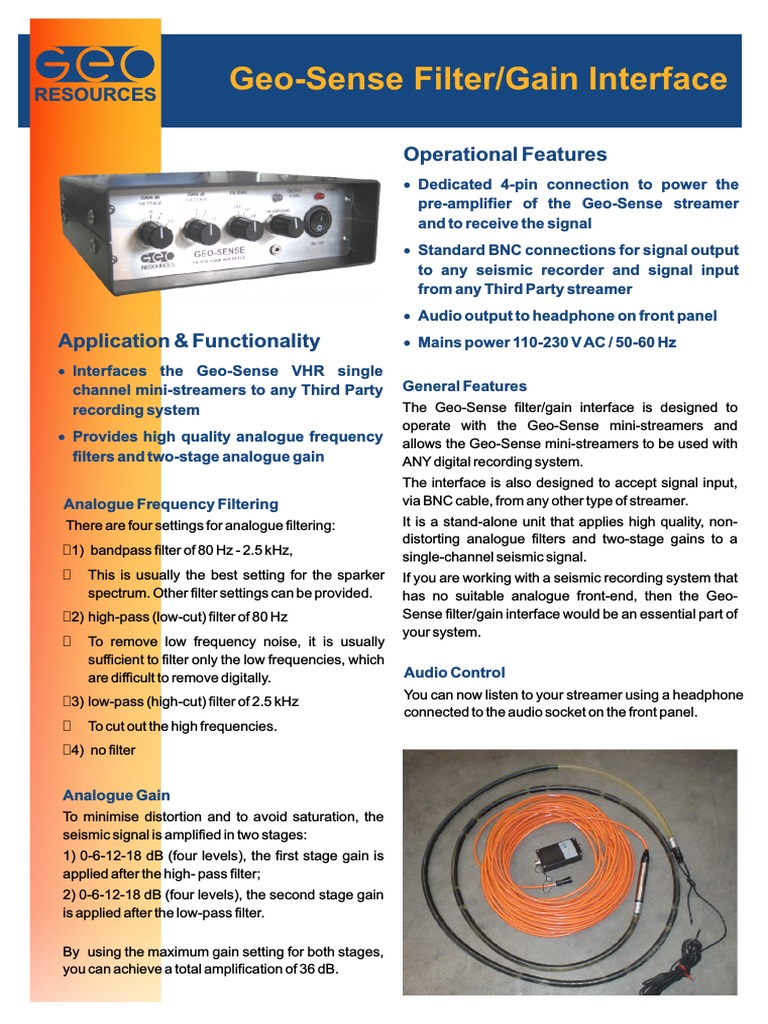 Geo-Sense Filter/Gain Interface: Operational Features | PDF ...