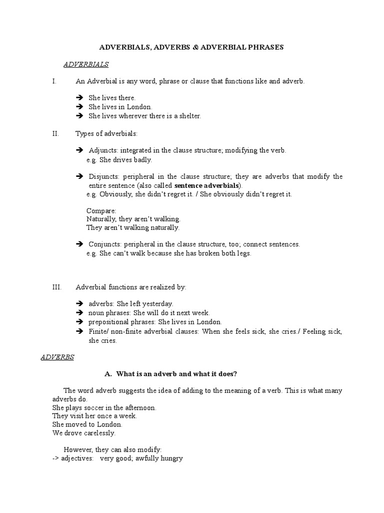 Understanding Adverbials and Adverbs | PDF | Adverb | Verb