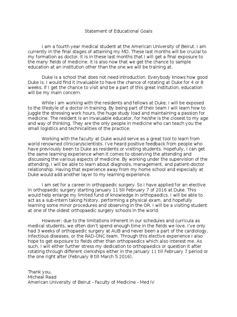 Statement of Educational Goals | PDF | Medical School | Surgery
