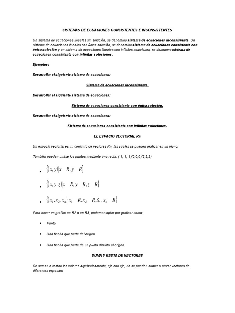Sistemas de Ecuaciones Consistentes e Inconsistentes | PDF | Espacio ...