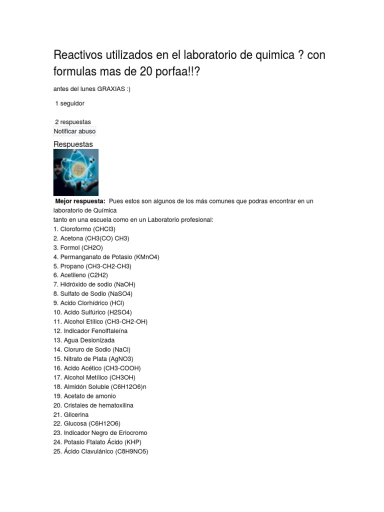 Reactivos Utilizados en El Laboratorio de Quimica | PDF | Cloroformo ...