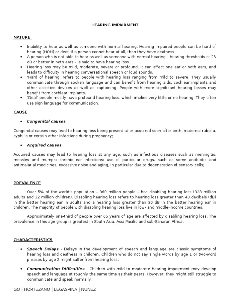 Hearing Impairment Notes | PDF | Otology | Hearing Loss