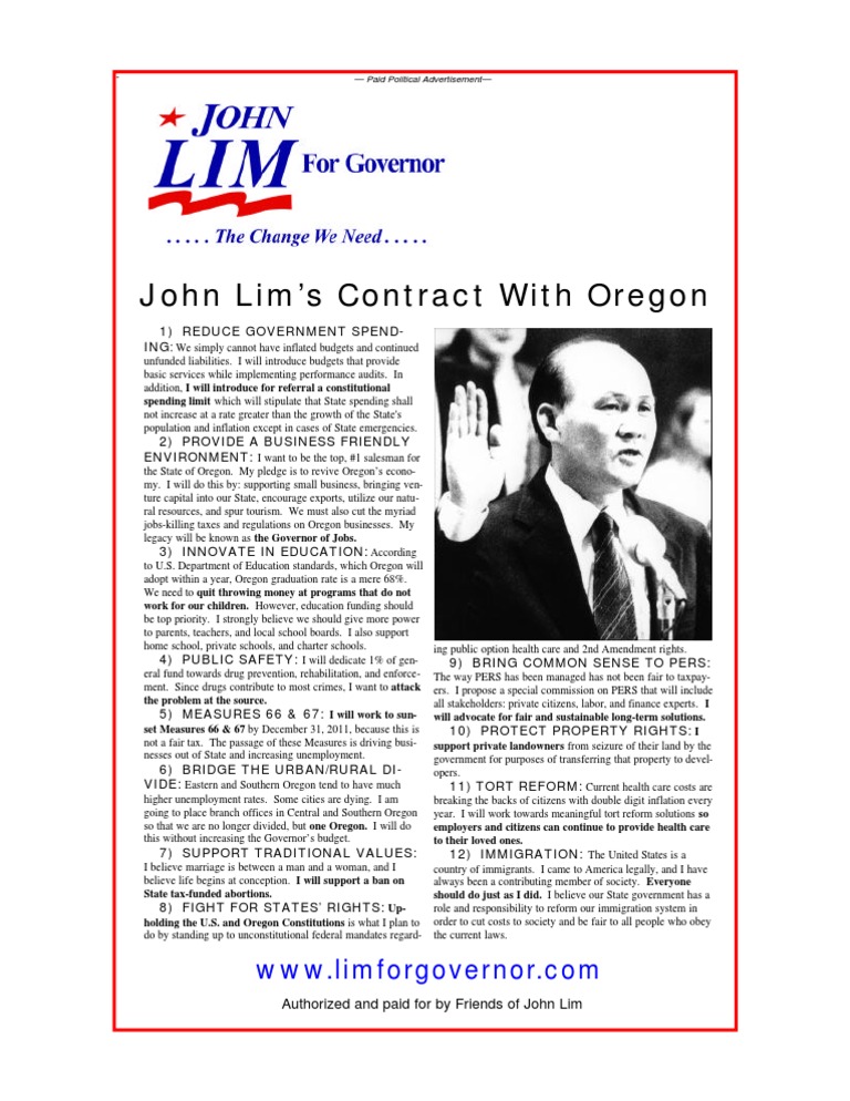 John Lim's Oregon Governance Plan | PDF | Oregon | Unemployment
