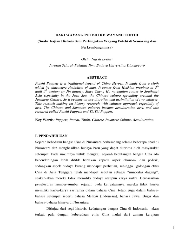 Wayang Potehi Ke Wayang Thithi-Ngesti PDF | PDF