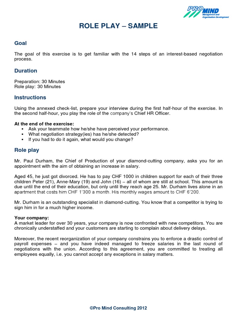 Management Negotiation Role Play Sample | PDF | Negotiation | Economies