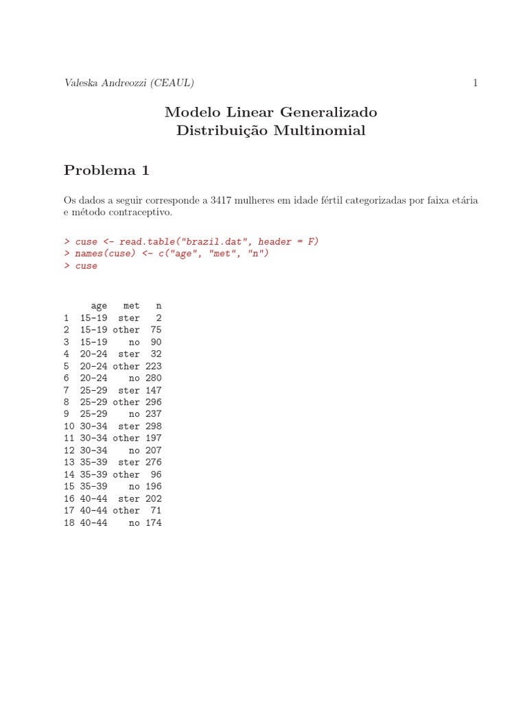 Modelo Linear Generalizado - Distribuição Multinomial | PDF | Números ...