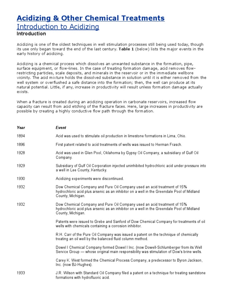Introduction to Acidizing & Chemical Treatments | PDF | Corrosion ...