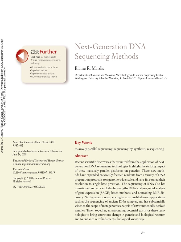 Next-Generation DNA Sequencing Methods | PDF | Dna Sequencing | Gene ...