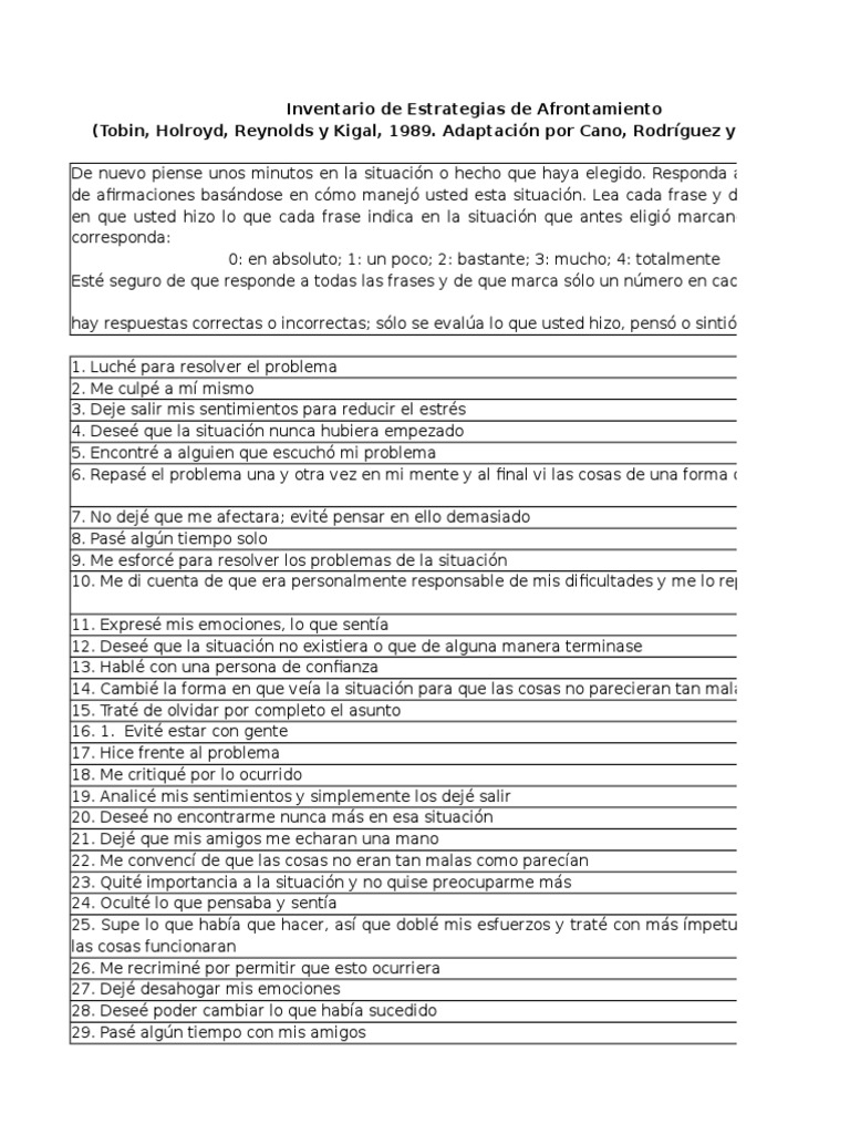 Inventario de Estrategias de Afrontamiento | PDF | Conceptos ...