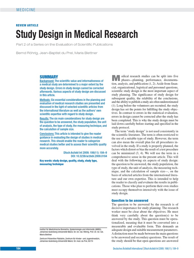 Study Design in Medical Research: Medicine | PDF | Accuracy And ...