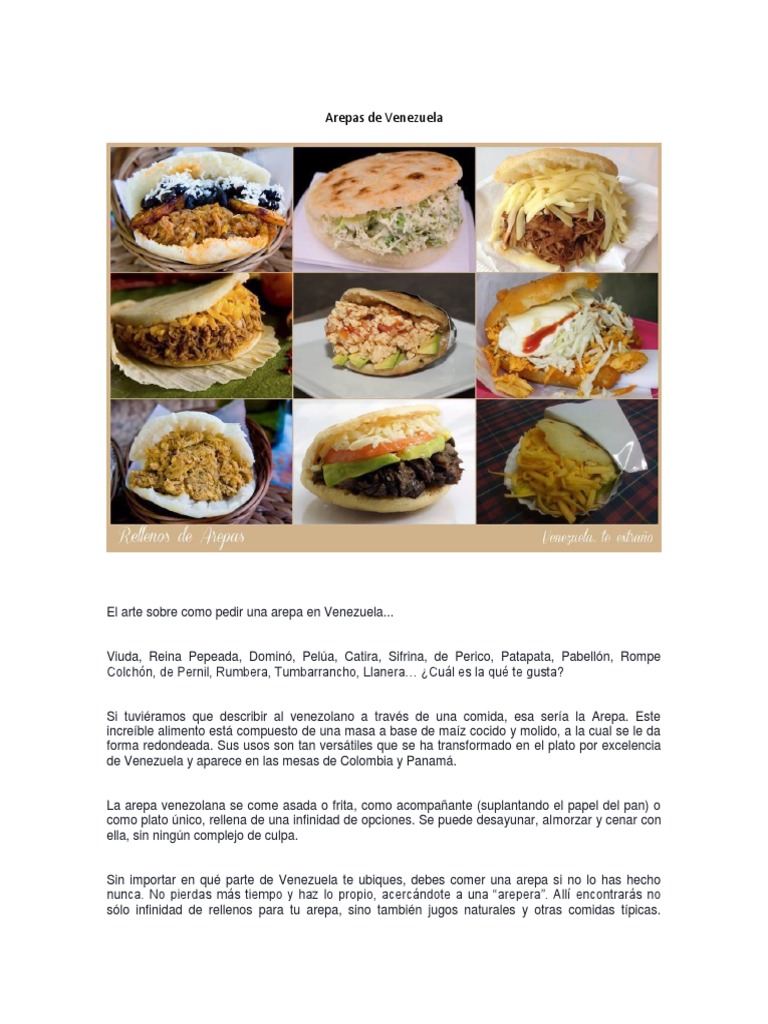 Variedades de Arepas Venezolanas | PDF | Relleno | Cocina europea