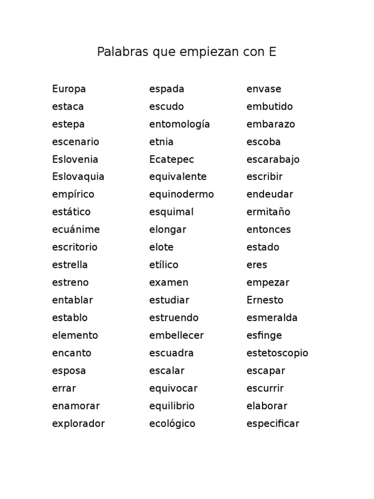 Palabras Que Empiezan Con E | PDF