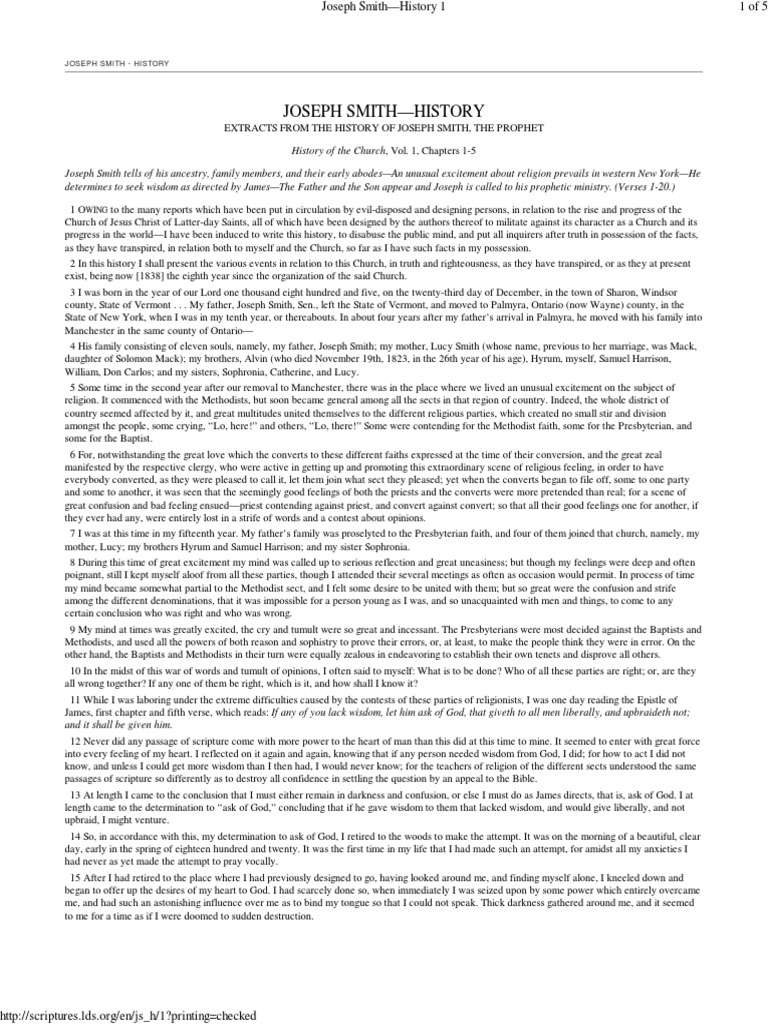 Joseph Smith-History: J Oseph Smi TH - Hi Story | PDF | John The ...