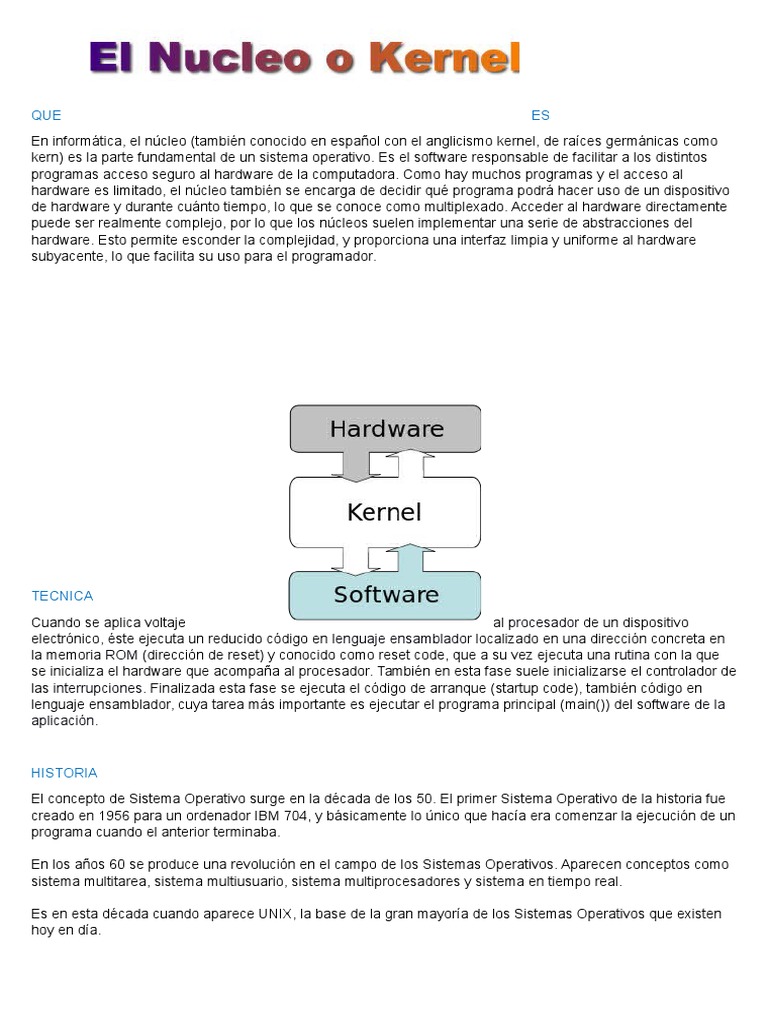 Nucleo o Kernel | PDF | Kernel (sistema operativo) | Tecnología de sistema operativo