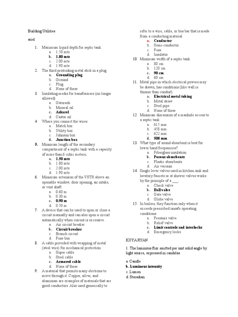 Building Utilities REVIEWER | PDF | Electric Current | Plumbing