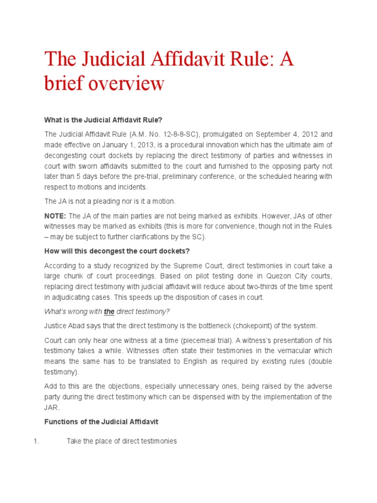 Overview of the Judicial Affidavit Rule | PDF | Prosecutor | Witness