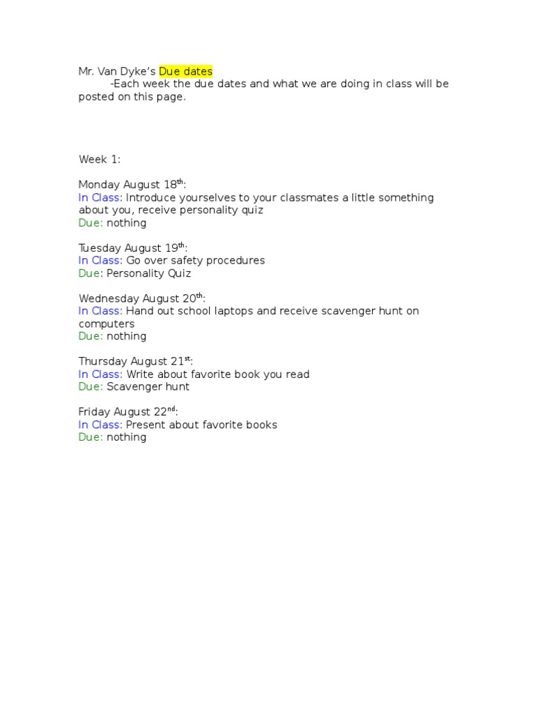 Due Dates | PDF | Home & Garden