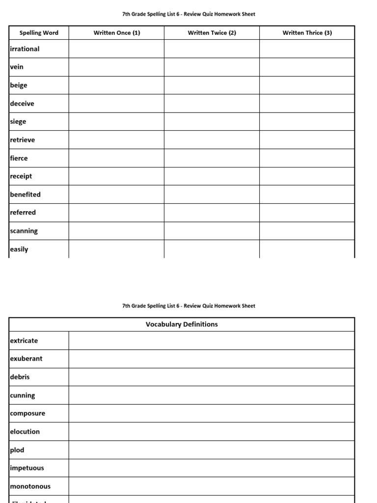 Abeka 7th Grade Spelling List 6 Study Sheet | PDF