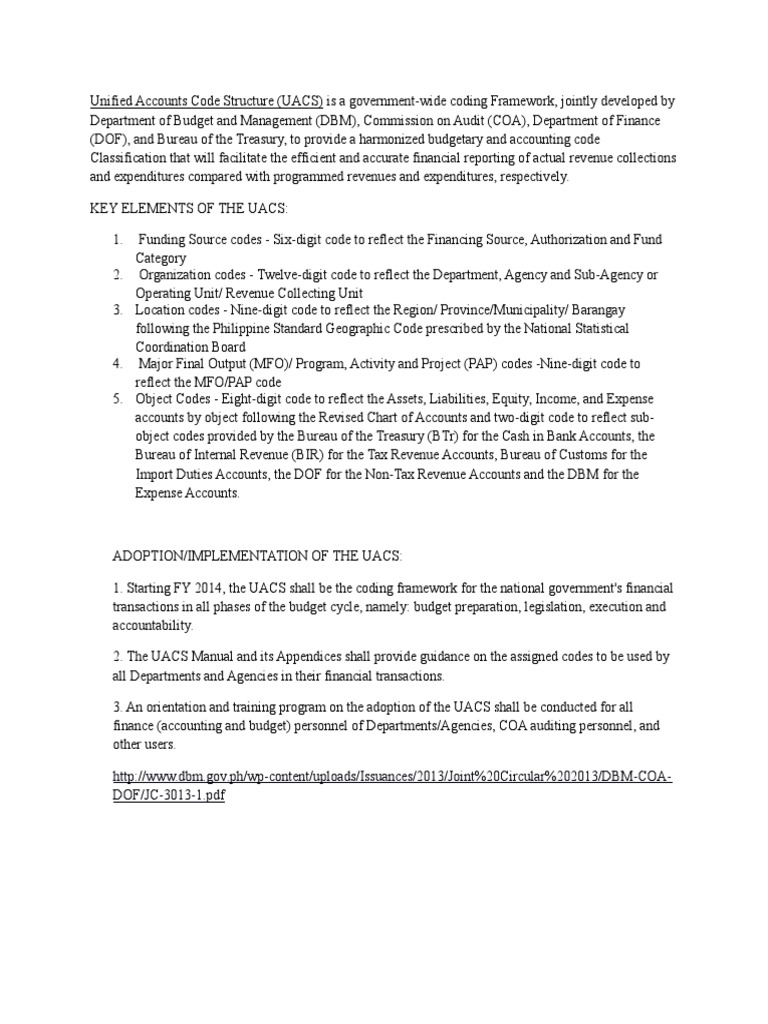 Unified Accounts Code Structure | PDF | Budget | Revenue