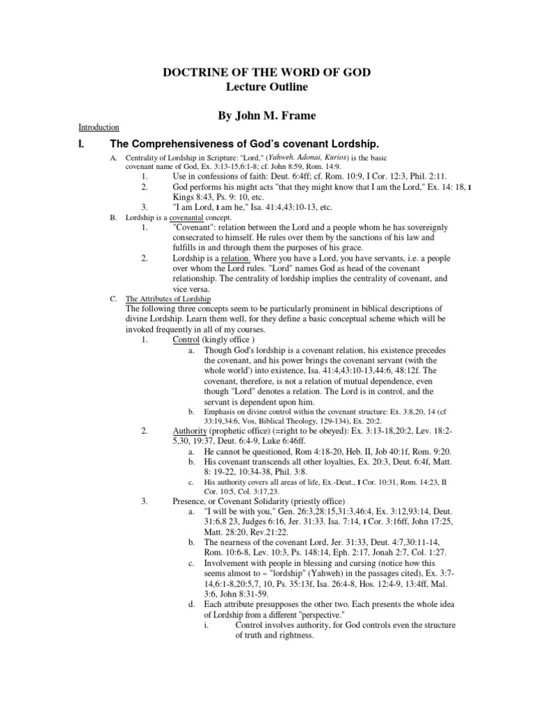 Doctrine Of The Word Of God Lecture Outline By John M. Frame | Covenant ...