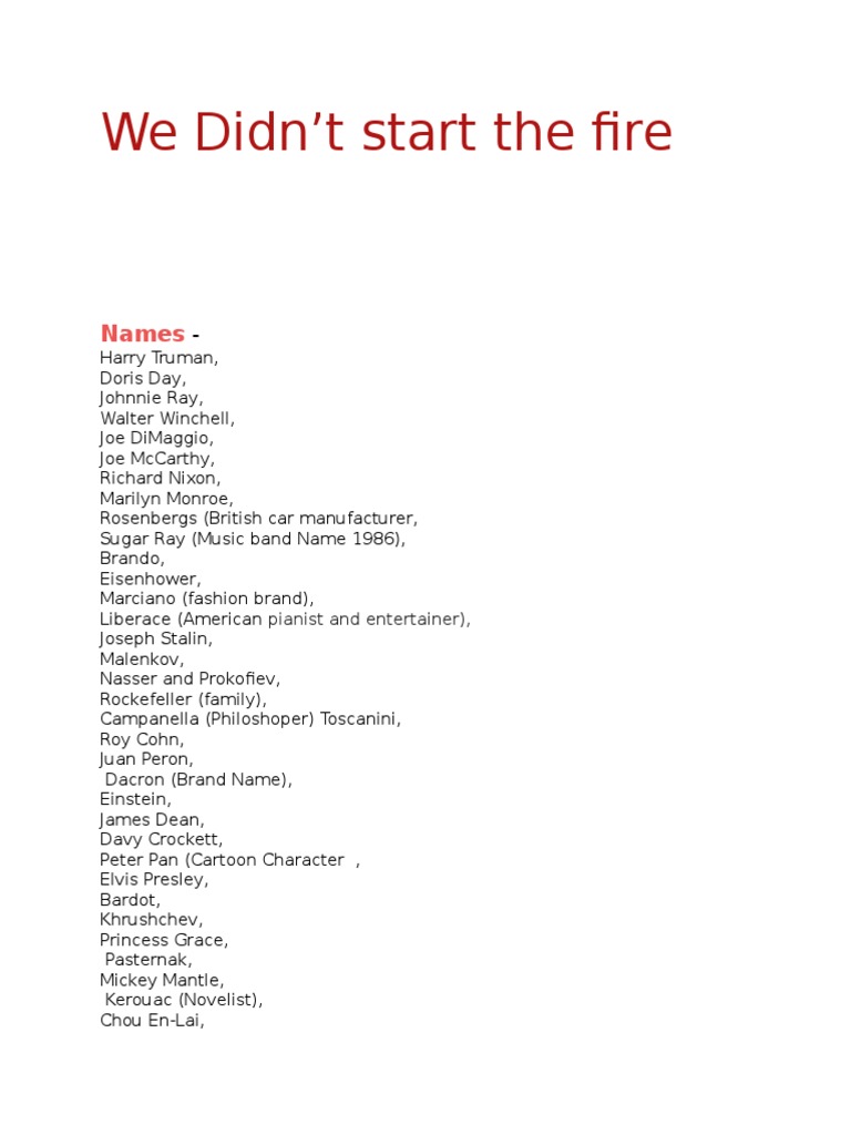 Song We Dint Start The Fire | PDF | Art