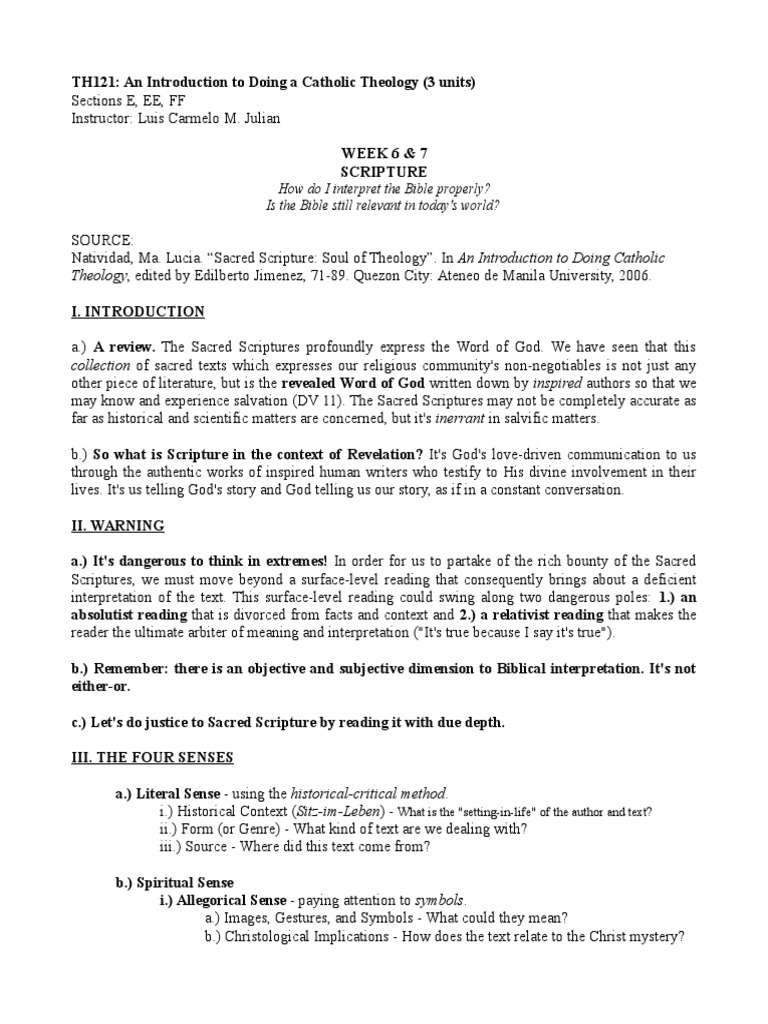 Week 6 & 7 - Scripture 2 - Handout | PDF | Biblical Inerrancy | Bible