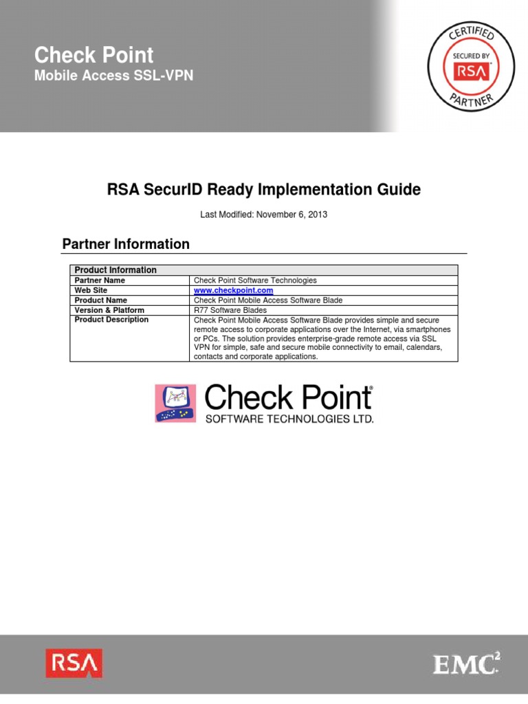 Check Point: Rsa Securid Ready Implementation Guide | PDF | Radius | Transport Layer Security