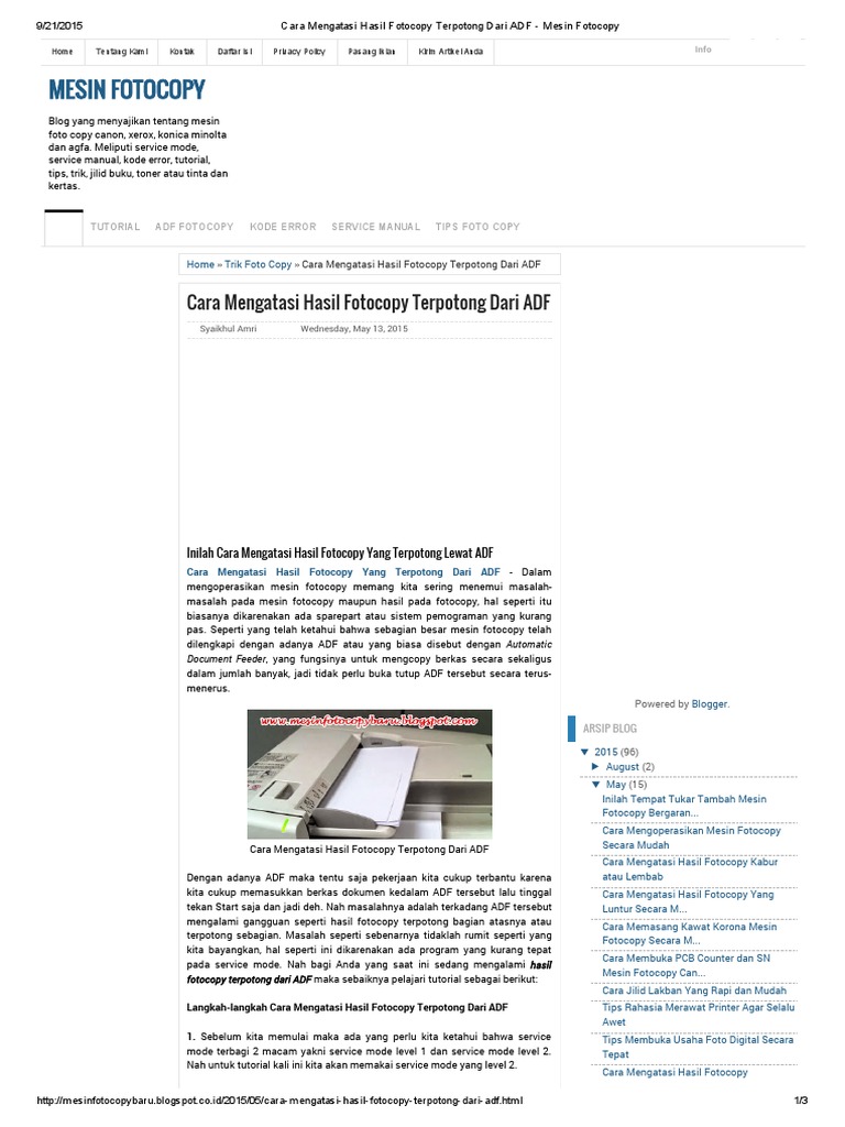 Cara Mengatasi Hasil Fotocopy Terpotong Dari ADF - Mesin Foto | PDF