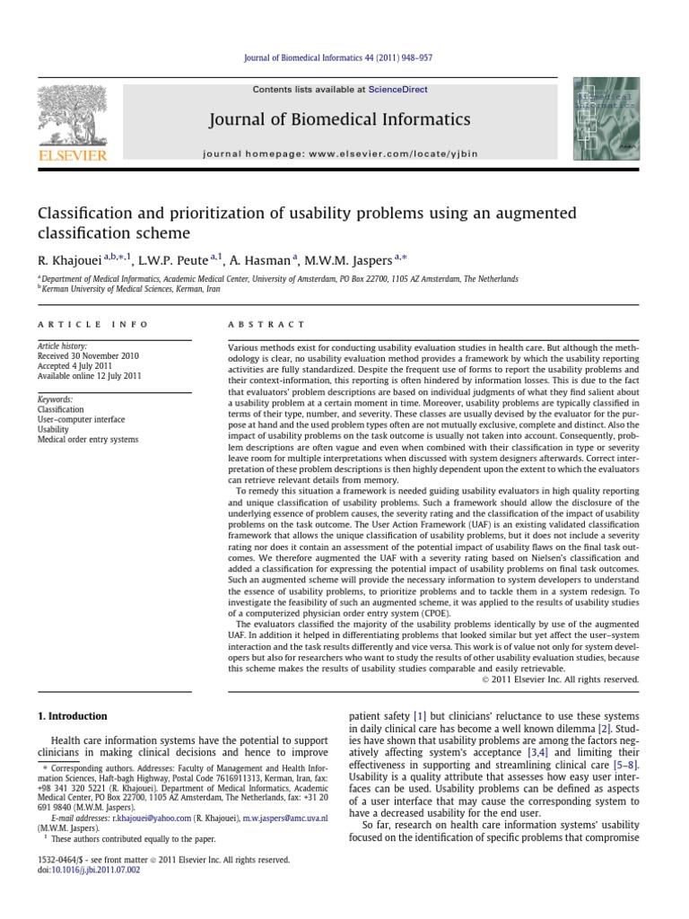 Classification and Prioritization of Usability Problems Using An Augmented Classification Scheme ...