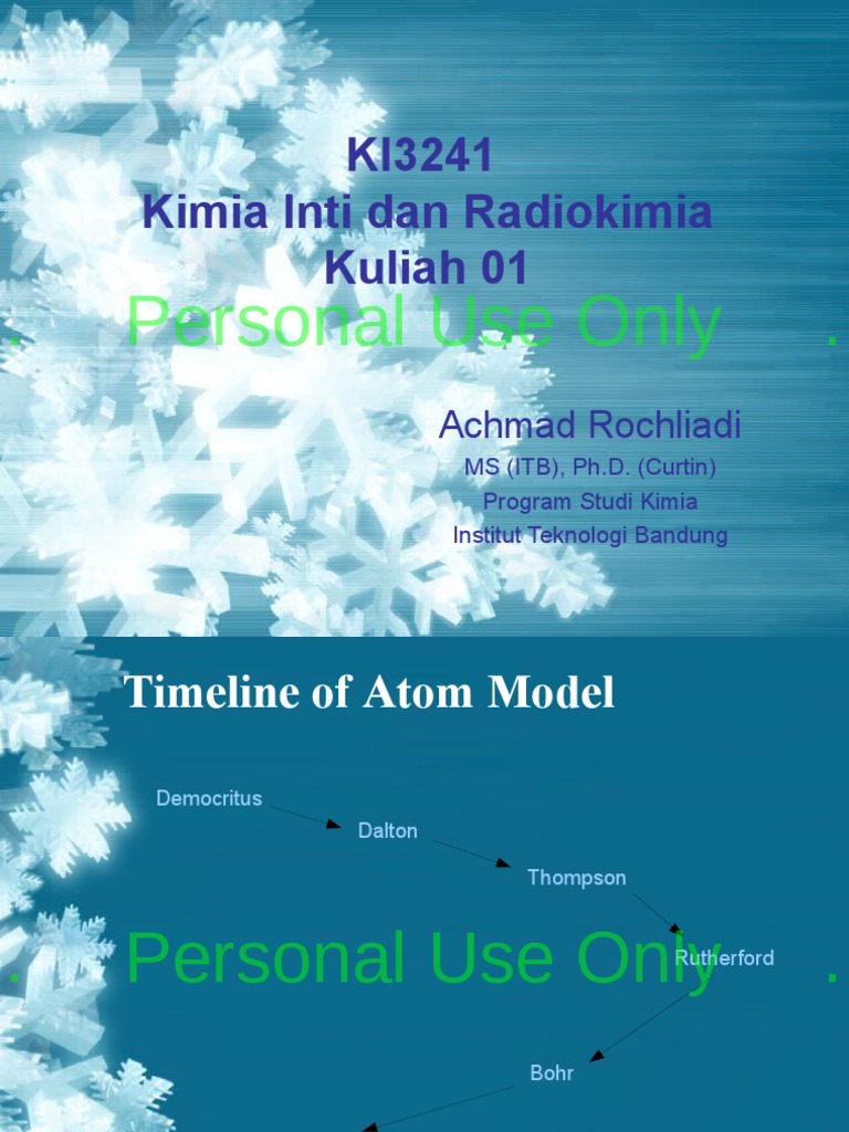 KI3241 Kimia Inti Dan Radiokimia Kuliah 01: - Personal Use Only ...