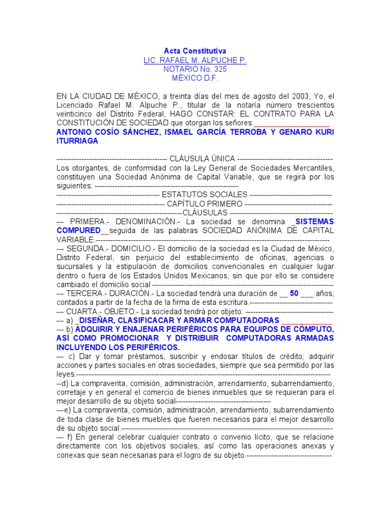Acta Constitutiva | PDF | Liquidación | Compartir (Finanzas)