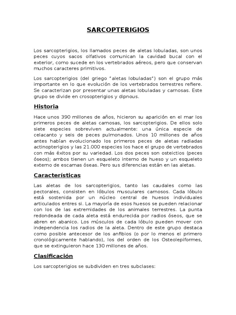 SARCOPTERIGIOS | PDF | Vertebrados Acuáticos | Pescado