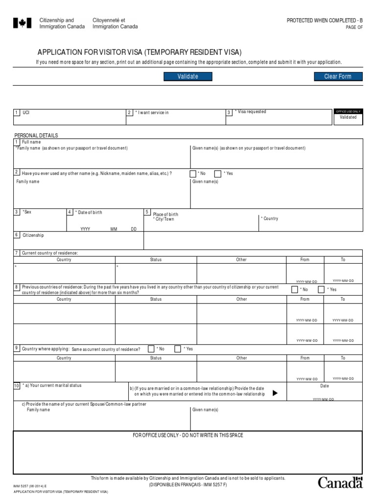 Application For Visitor Visa (Temporary Resident Visa) : Validate Clear ...