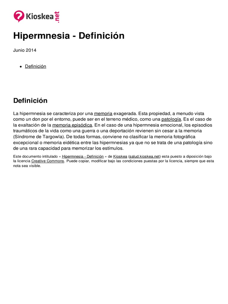 Definicion de Hipermnesia | PDF